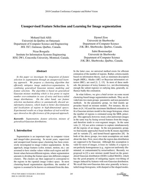 Pdf Unsupervised Feature Selection And Learning For Image Segmentation