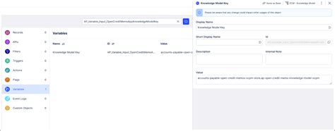 Setting The Knowledge Model Key Variable For The Object Centric Open