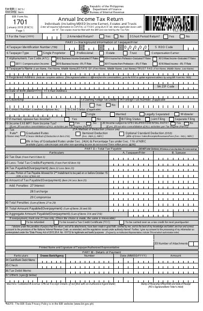 Bir Form 1701 Fill Out Sign Online And Download Printable Pdf
