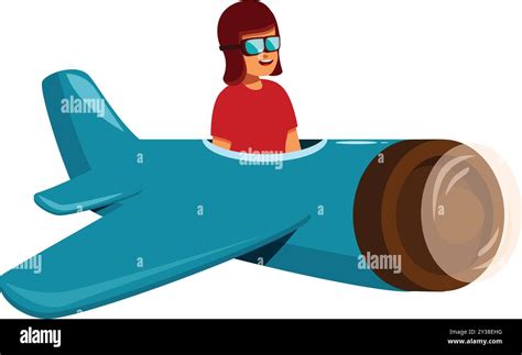 Cartoon Pilot Enjoying Her Flight In A Small Plane Showcasing The