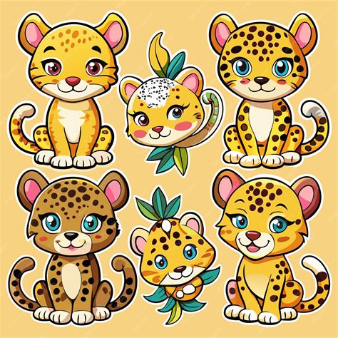 Six Cute Cartoon Leopard Cubs With Different Expressions Premium Ai Generated Vector