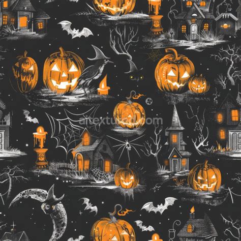 Seamless Pbr Vintage Halloween Fabric Texture With Pumpkins