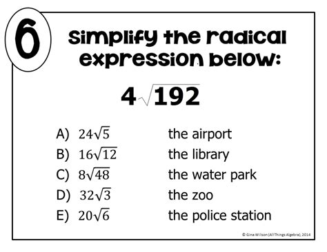 Simplifying Radicals Square Roots Only Math Lib Activity All Things Algebra