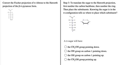 SOLVED: Convert the Fischer projection of D-Altrose to the Haworth projection of the Î²-D ...
