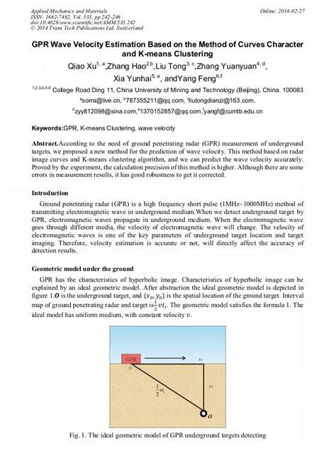 Gpr Wave Velocity Estimation Based On The Method Of Curves Character And K Means Clustering