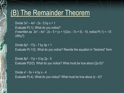 Ppt 1 4 Factoring Polynomials The Remainder Theorem Powerpoint Presentation Id 501566