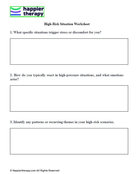 High Risk Situation Worksheet Happiertherapy