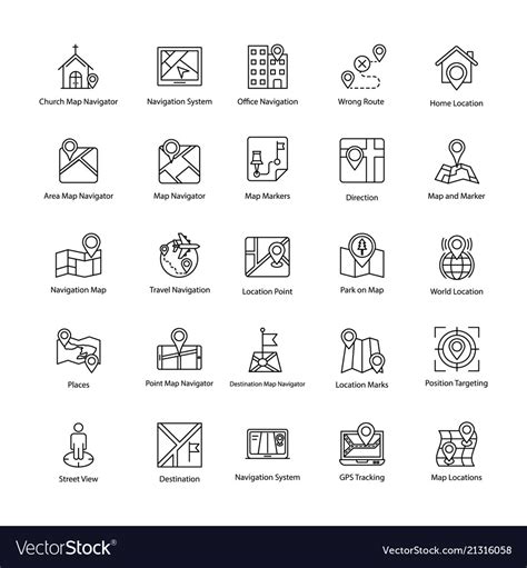 Map And Navigation Line Icons Set Royalty Free Vector Image