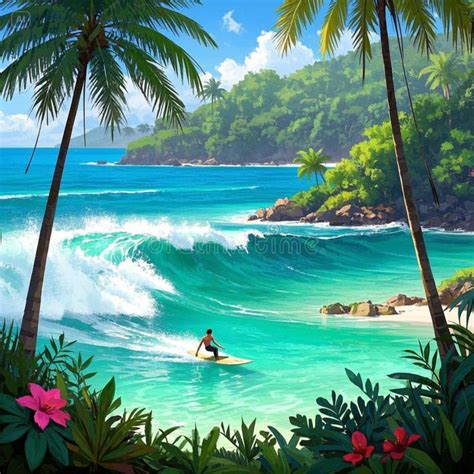 Surfing Senary High Quality Background Stock Illustration