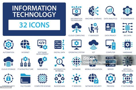 정보 기술 아이콘 집합입니다 프로그래밍 네트워크 웹사이트 데이터 분석 인터넷 클라우드 컴퓨팅 빅 데이터 아이콘에 대한 스톡 벡터 아트 및 기타 이미지 Istock