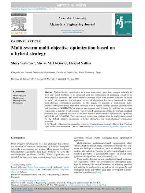 Pdf Multi Swarm Multi Objective Optimization Based On A Hybrid Strategy
