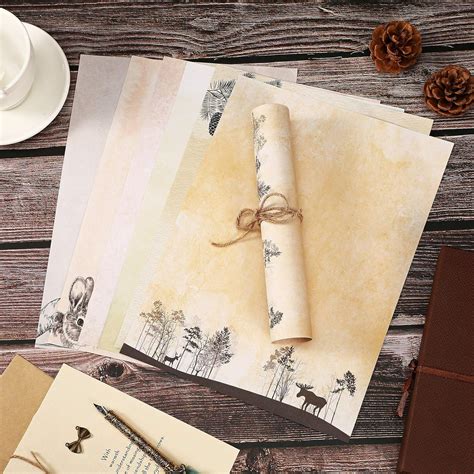 60 Hojas De Papel De Escritura Estacionario Con 6 Estilos De Bosque Y