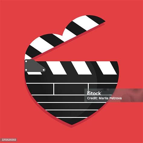 클래퍼 보드 하트 모양의 필름 슬레이트 아이콘 하트 모양의 영화 제작 장비 아이콘입니다 시네마 기호입니다 벡터 일러스트 레이 션