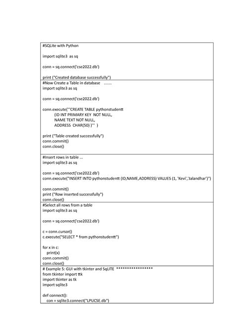Sqlite Code One By One Jupyter Sqlite With Python Import Sqlite3 As