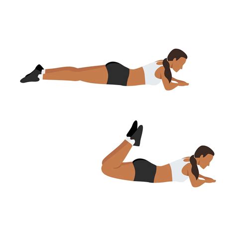 Woman Doing Hamstring Leg Curl Exercise Flat Vector Illustration