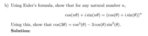 solved using euler s formula show that for any natural