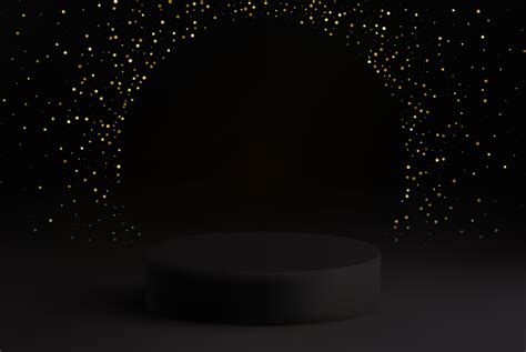 금색 반짝이는 배경이 있는 고급스러운 검은색 원형 연단3d 제품 홍보 및 광고를 위한 연단 1위에 대한 스톡 벡터 아트 및 기타 이미지 Istock