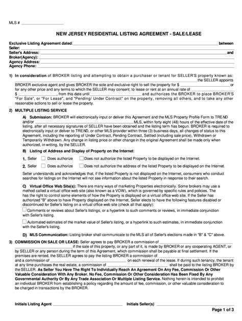 Exclusive Listing Agreement Sample Master Of Template Document