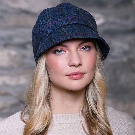 Scottish Blue Herringbone Tweed Flapper Hat Ladies Scotland Hats
