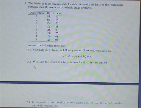 solved 2 the following table contains data for eight