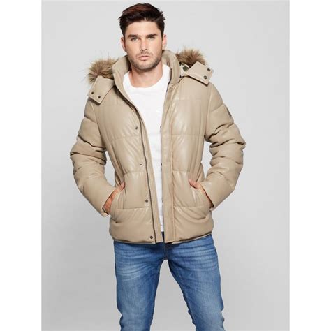 Buy Guess Beige Polyurethane Solid Puffer Jacket Online