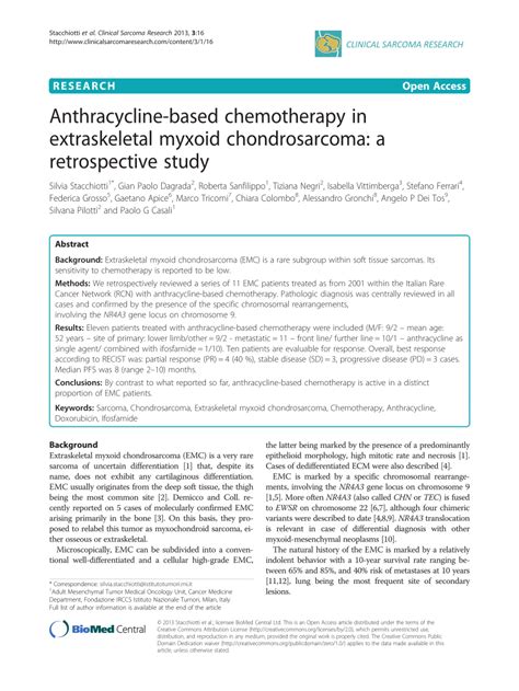 Pdf Anthracycline Based Chemotherapy In Extraskeletal Myxoid