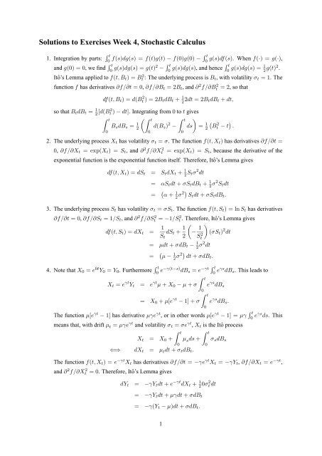 Solutions To Exercises Week 4 Stochastic Calculus
