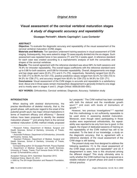Pdf Visual Assessment Of The Cervical Vertebral Maturation Stages A
