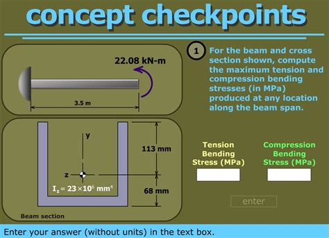 Concept Checkpoints 3 5 M 22 08 Kn M 1 For The Beam And Cross Section Shown Compute The Maximum