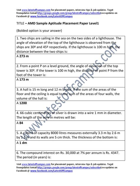 Amd Sample Aptitude Placement Paper Level1 Pdf Compound Interest