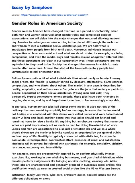 ≫ Gender Roles In American Society Free Essay Sample On