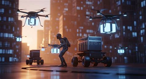 Cyberpunk Delivery Drones Futuristic Courier Cityscape Tech Driven