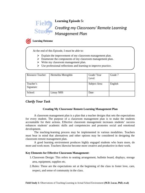 Learning Episode 5 Creating My Classroom Remote Learning Management Plan Pdf