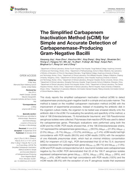 Pdf The Simplified Carbapenem Inactivation Method Scim For Simple