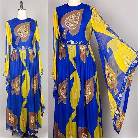 Vintage 1970s Dress For Nan Duskin Small Vibrant Blue Silk Chiffon