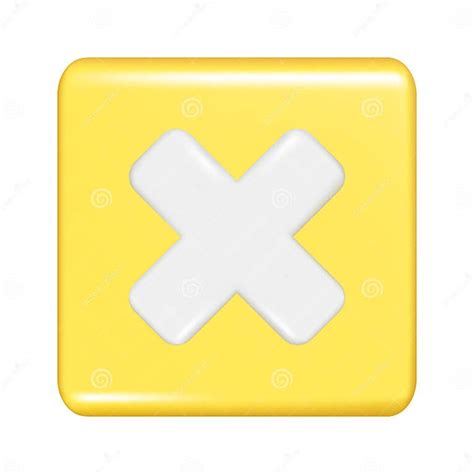 Realistic 3d Yellow Square Shape With Multiply Or Cross Sign Decorative Square Button Icon