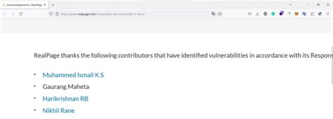Gaurang M On Linkedin Cybersecurity Responsibledisclosure Halloffame Realpage Collaboration…