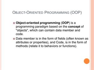 object oriented programming(PYTHON) | PPTX | Programming Languages | Computing
