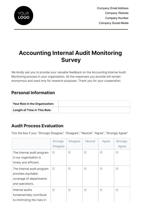 Free Accounting Internal Audit Monitoring Survey Template To Edit Online