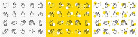 Hand Gestures Line Icons Handshake Clapping Hands Victory Vector