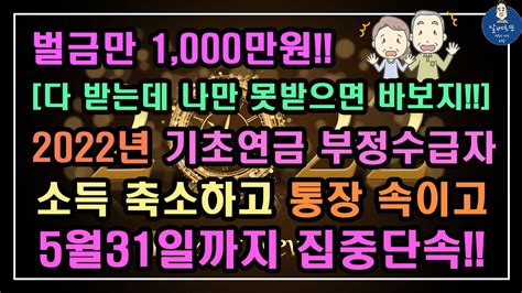 기초연금 다 받는데 나만 못 받으면 바보 2022년 기초연금 부정수급자 벌금만 1000만원 소득 축소하고 통장 속이고 5월31일까지 집중단속 기초연금 수급대상