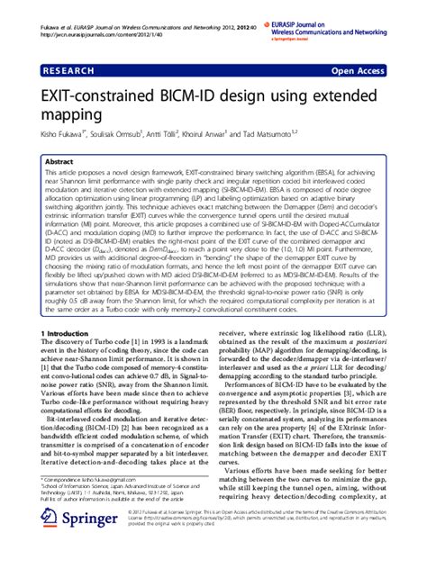 Pdf Exit Constrained Bicm Id Design Using Extended Mapping