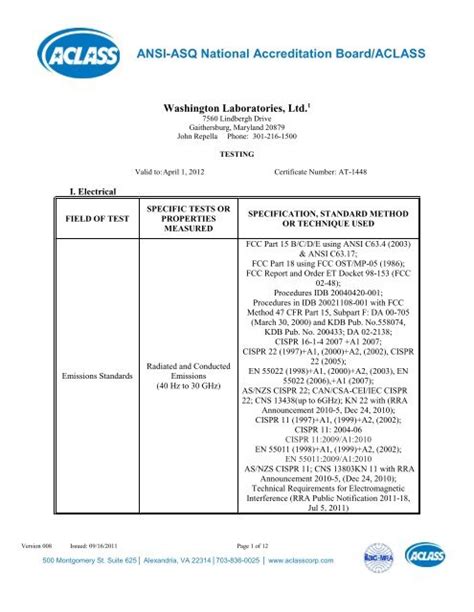 SCOPE OF ACCREDITATION TO ISO IEC 17025 2005 Washington