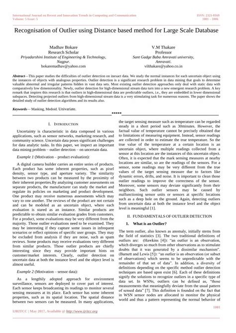 Pdf Recognisation Of Outlier Using Distance Based Method For Large