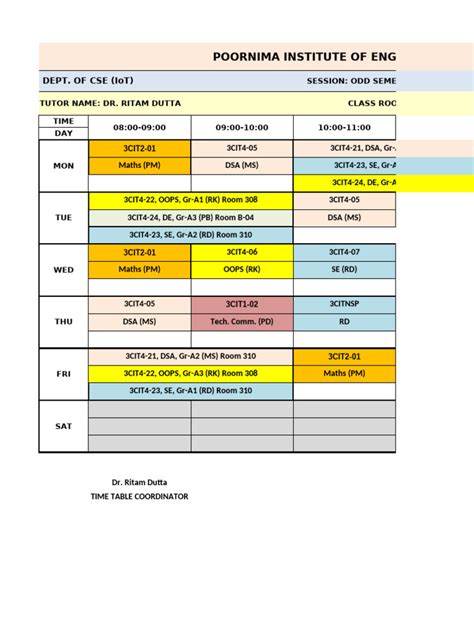 Time Table Of Piet Cse Iot Odd Sem 2024 25 6 Aug 2024 Pdf
