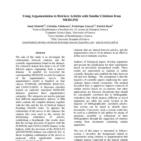Using Argumentation To Retrieve Articles With Similar Citations From