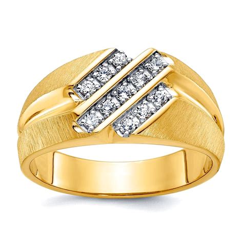 10k Solid Yellow Gold Polished And Satin Diamond Mens Ring Size 1000