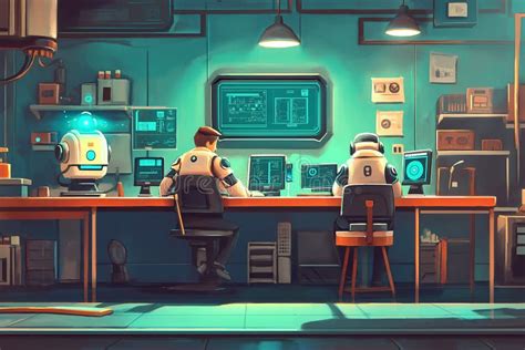 Engineers Collaborating In A Modern Lab With Advanced Robotics And Ai Devices Generative Ai