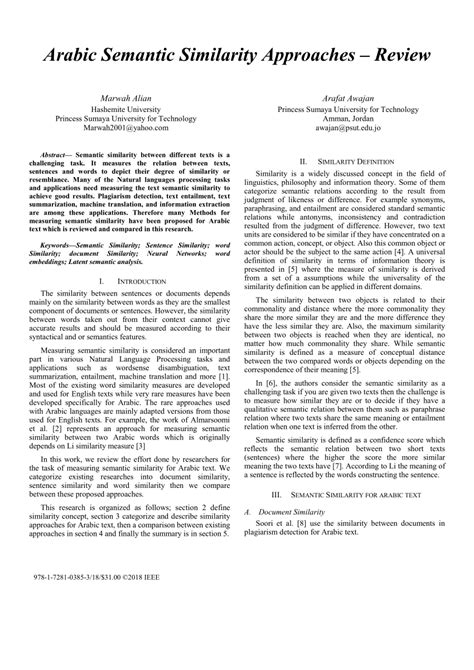 Pdf Arabic Semantic Similarity Approaches Review