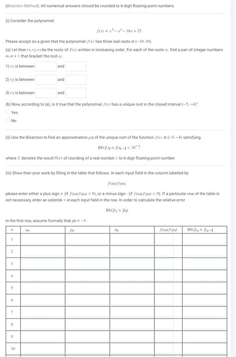 solved bisection method all numerical answers should be